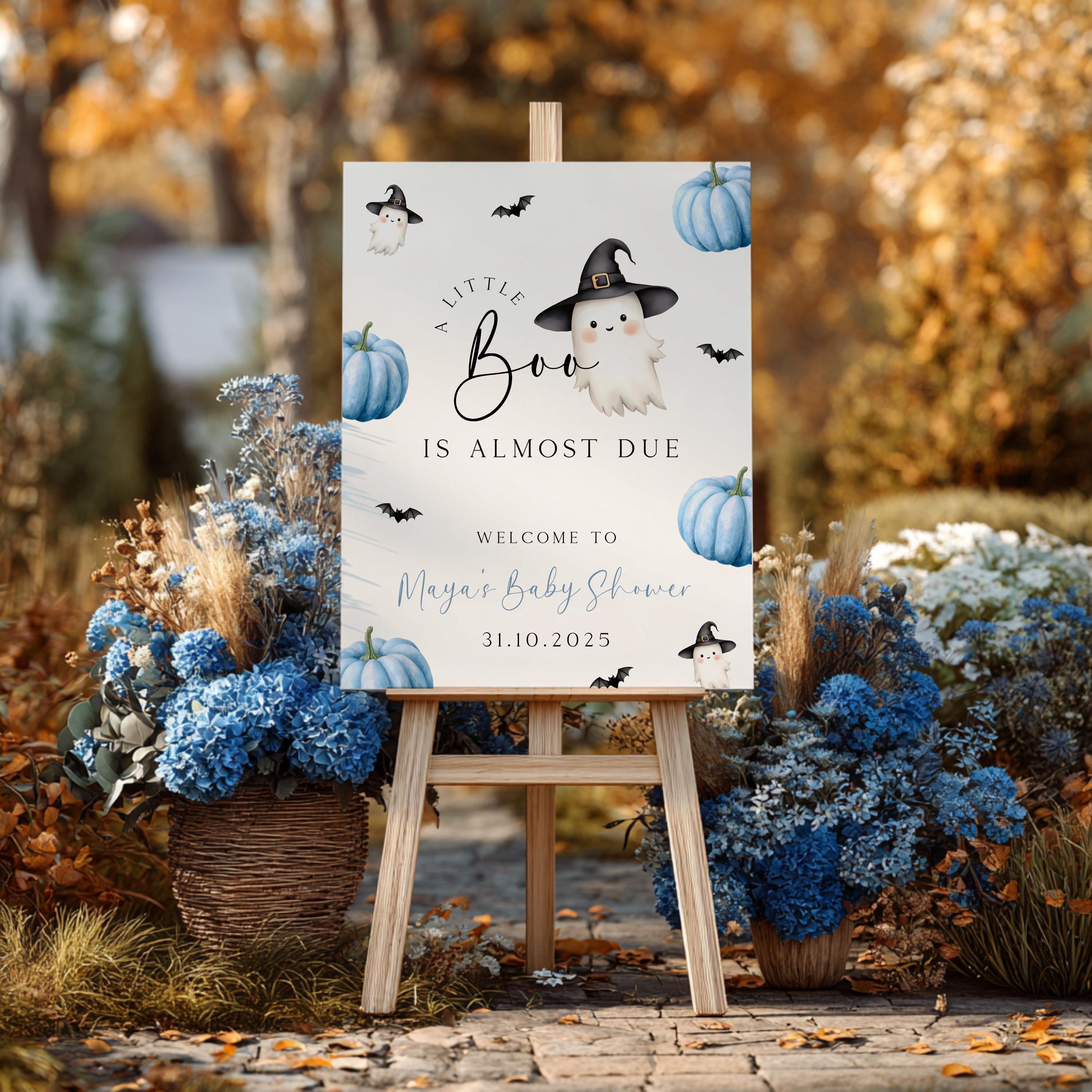 Halloween Baby Shower Welcome Sign, A Little Boo is Almost Due Baby ...