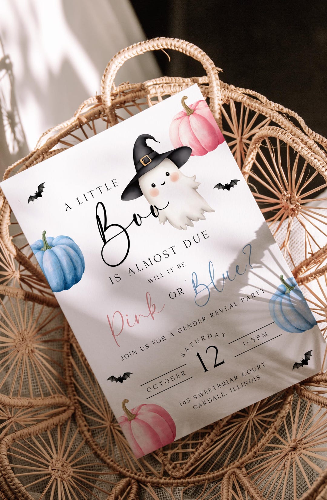 Little Boo Gender Reveal Invitation, Editable Ghost Gender Reveal ...