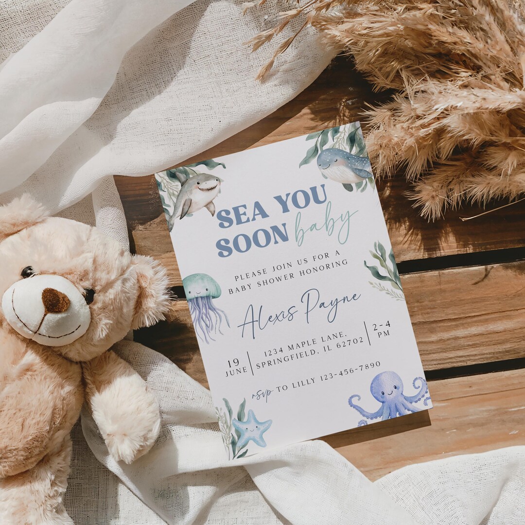 Sea You Soon Baby Shower Invitation Template, Coastal, Under the Sea ...