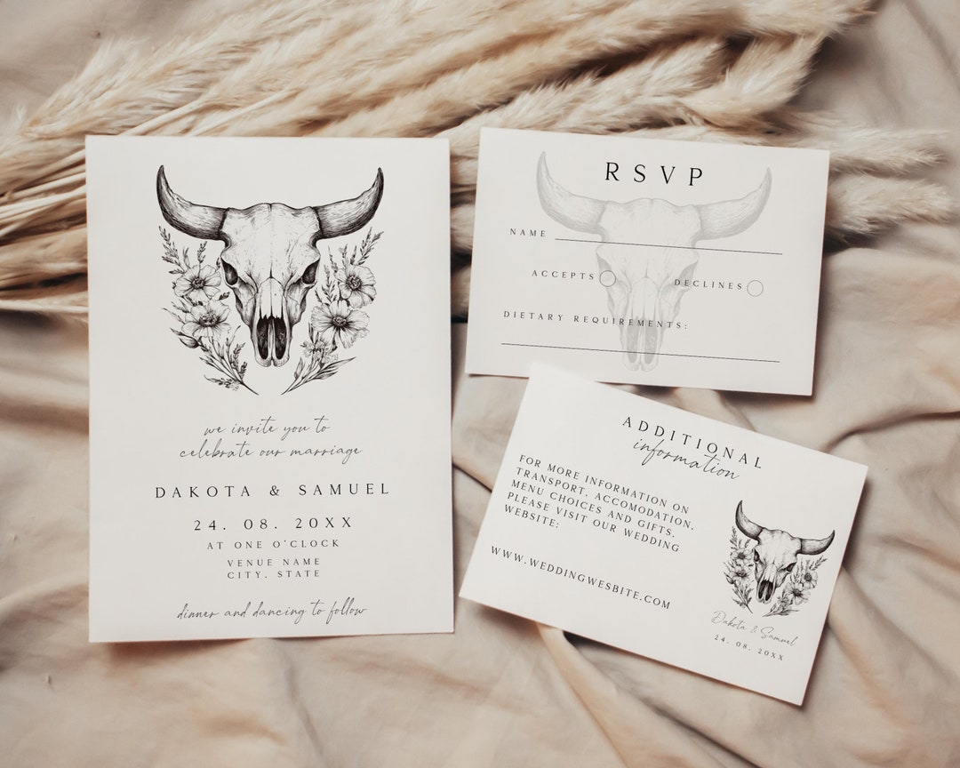 Western Wedding Invitation Suite Template, Minimalist Cowboy Wedding ...