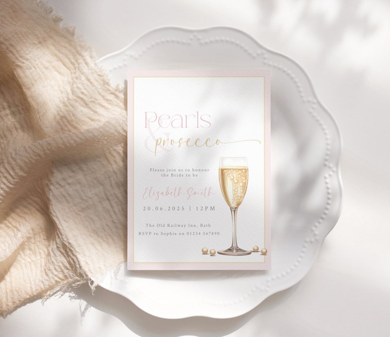 Pearls and Prosecco Bridal Shower Invitation Template, Printable ...