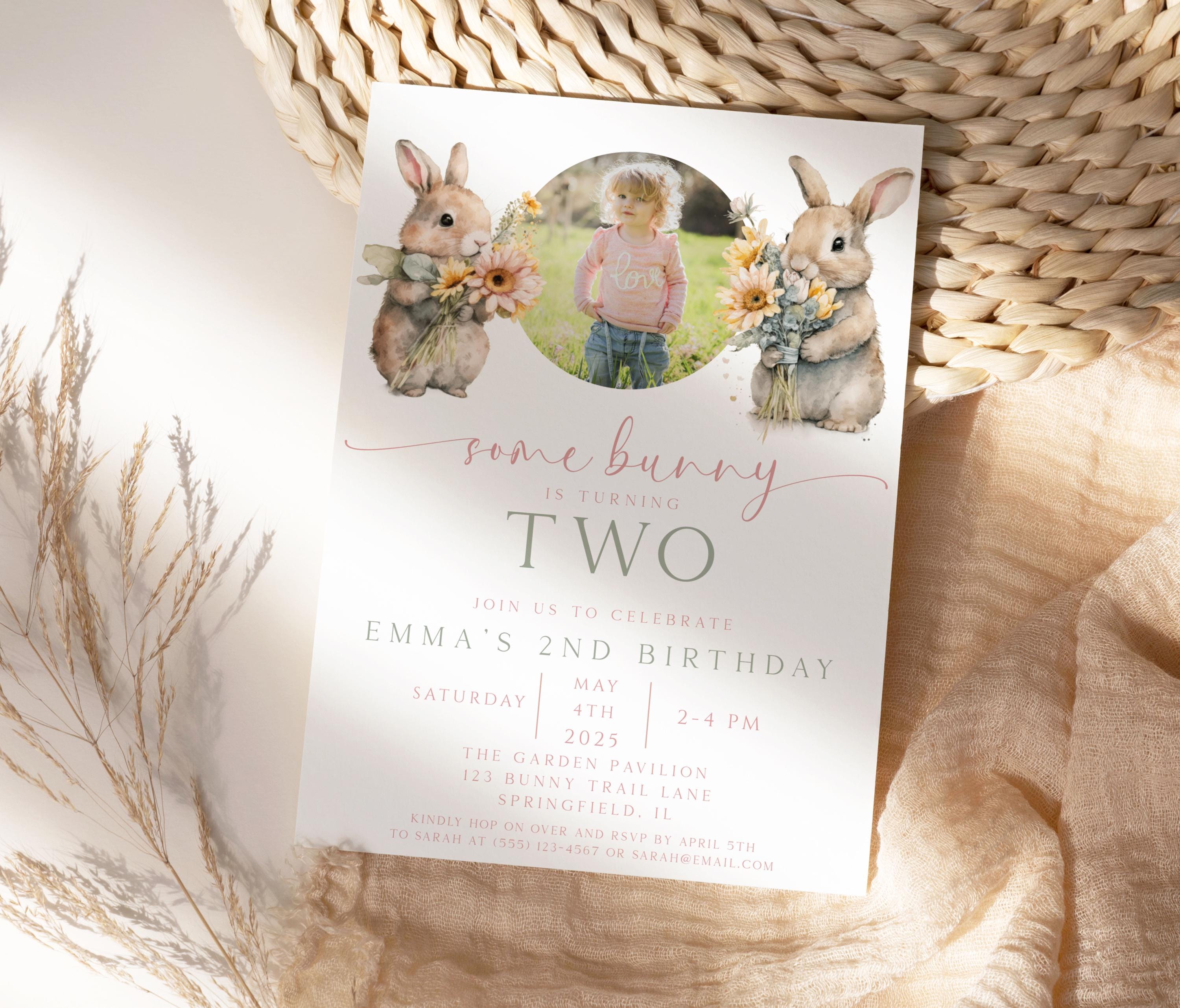 Some Bunny is Turning Two Birthday Invitation Template, Editable 2nd ...