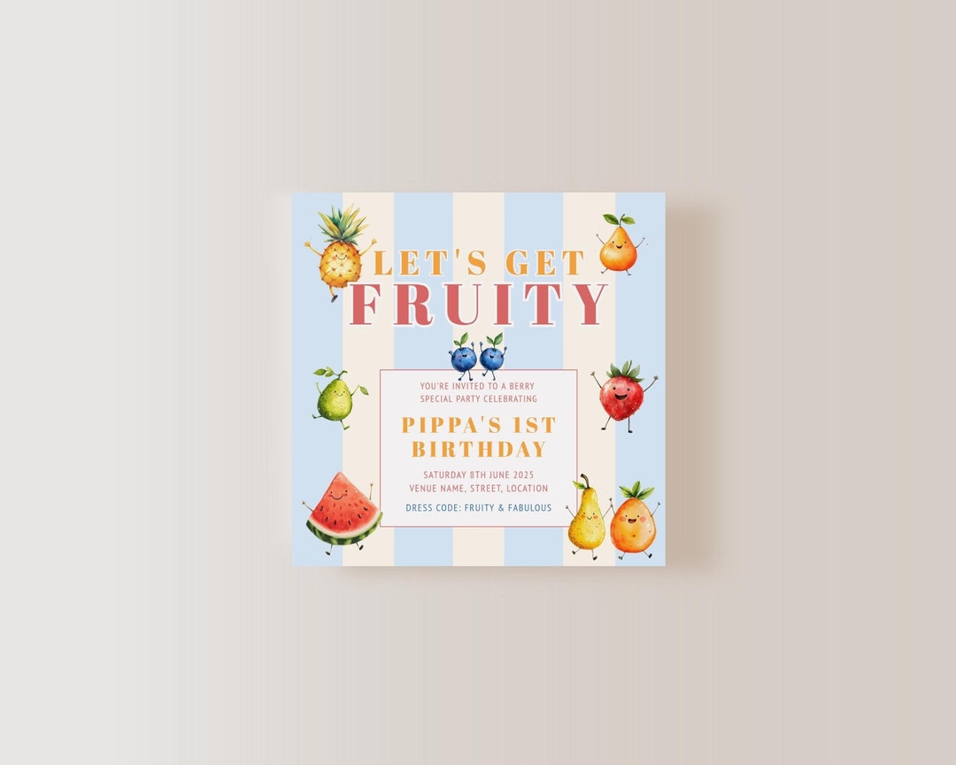 Dancing Fruit Birthday Invitation, Personalised Dancing Fruit Birthday ...