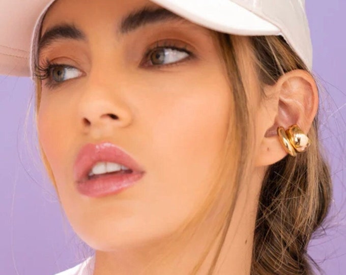 Chunky Earcuff Silver and Gold, Earcuff No Piercing, Trendy Jewelry, Bold Maxi Earcuff, Ear ...