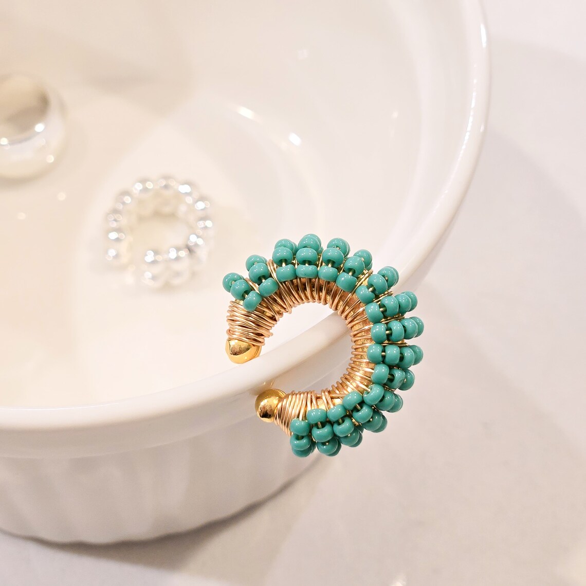 Bold Earcuff Colores, Trendy Beaded Earcuff No Piercing, Gold Plated Earcuffs, Chunky Earcuff ...