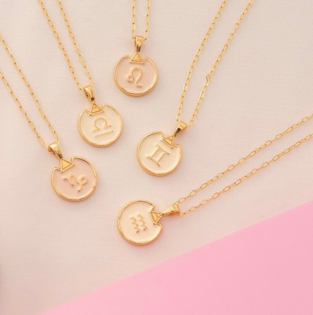 Zodiac Signs Necklace, Pendant Necklace, Astrology Necklace, Gold Plated, Horoscope Necklace ...