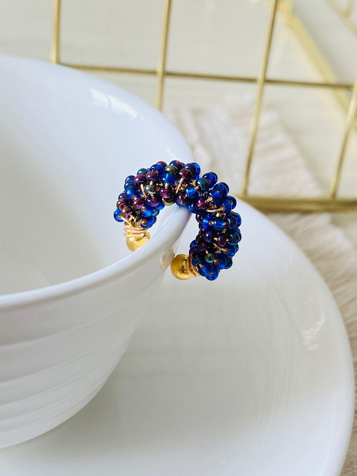 Bold Earcuff Colores, Trendy Beaded Earcuff No Piercing, Gold Plated Earcuffs, Chunky Earcuff ...