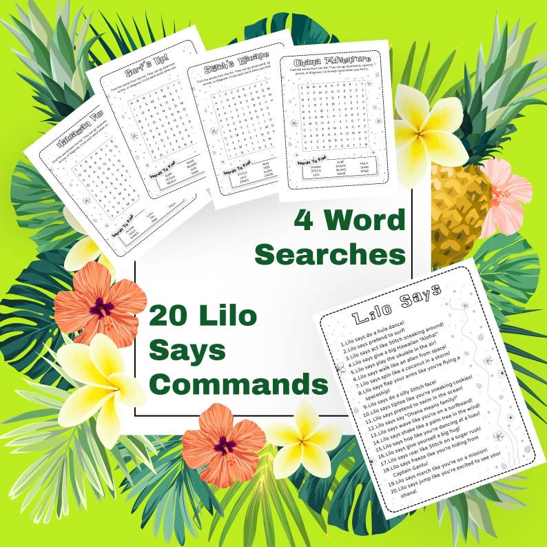 Lilo & Stitch Party Activity Pack: Coloring, Mazes, Charades (instant ...