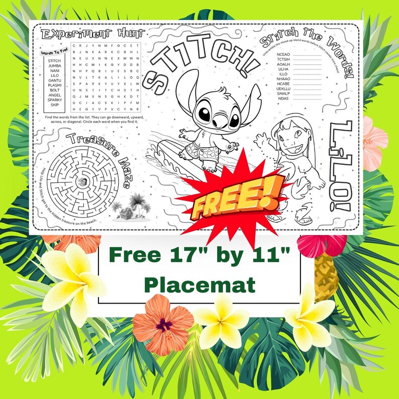 Lilo & Stitch Party Activity Pack: Coloring, Mazes, Charades (instant ...