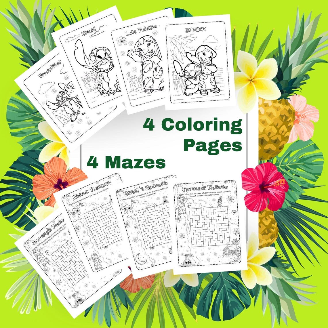 Lilo & Stitch Party Activity Pack: Coloring, Mazes, Charades (instant ...