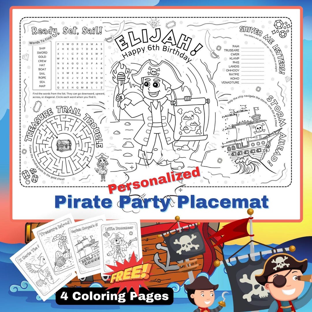 Custom Pirate Party Coloring Sheets | Personalized Pirate Party ...