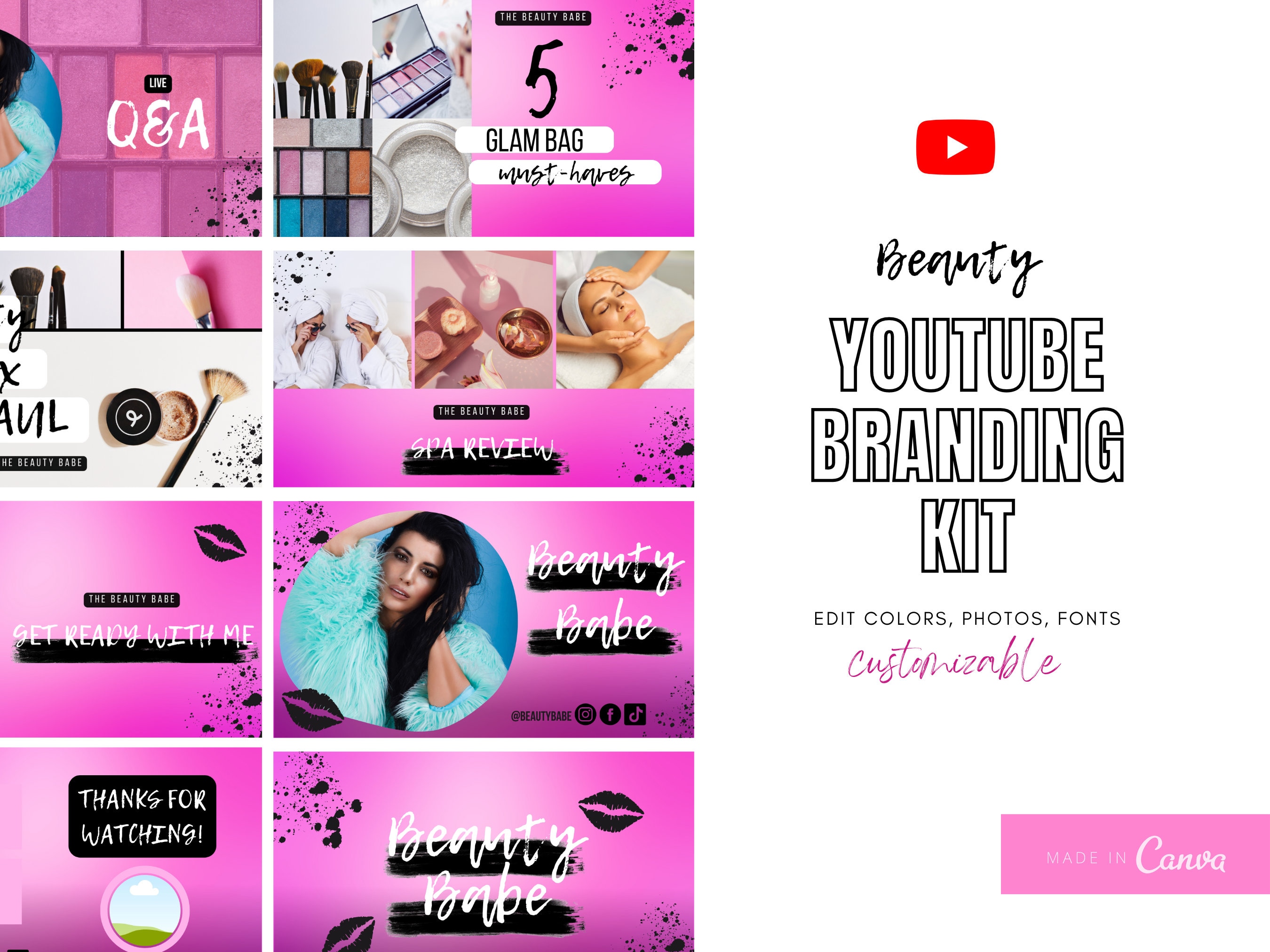 Youtube Branding Kit for Beauty Influencer, Youtube Thumbnail, Youtube ...
