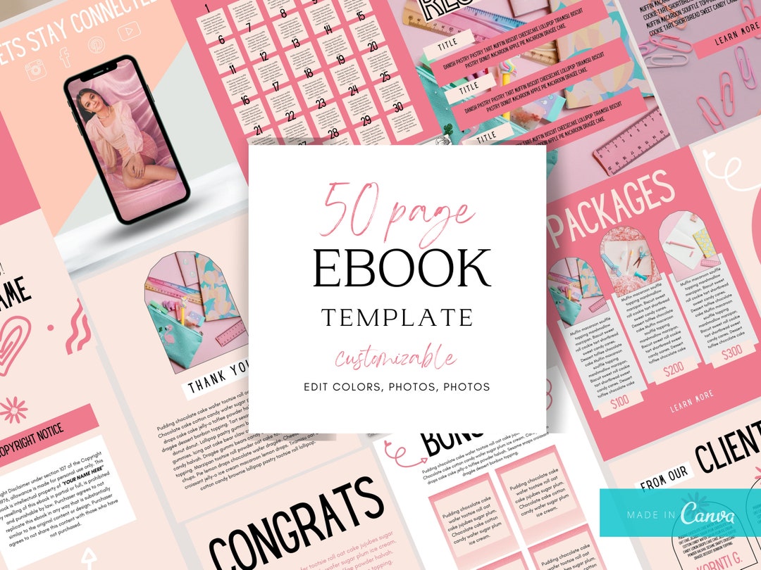 Pretty in Pink Ebook Template Canva, Ebook PDF, Ebook Marketing, Canva ...