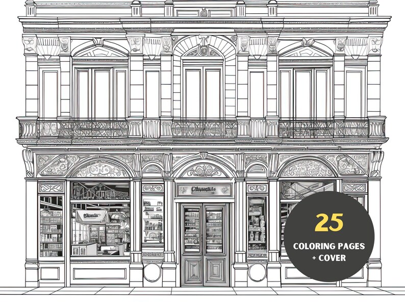 25 Page Bundle of Storefront Adult Coloring Book Building Coloring ...