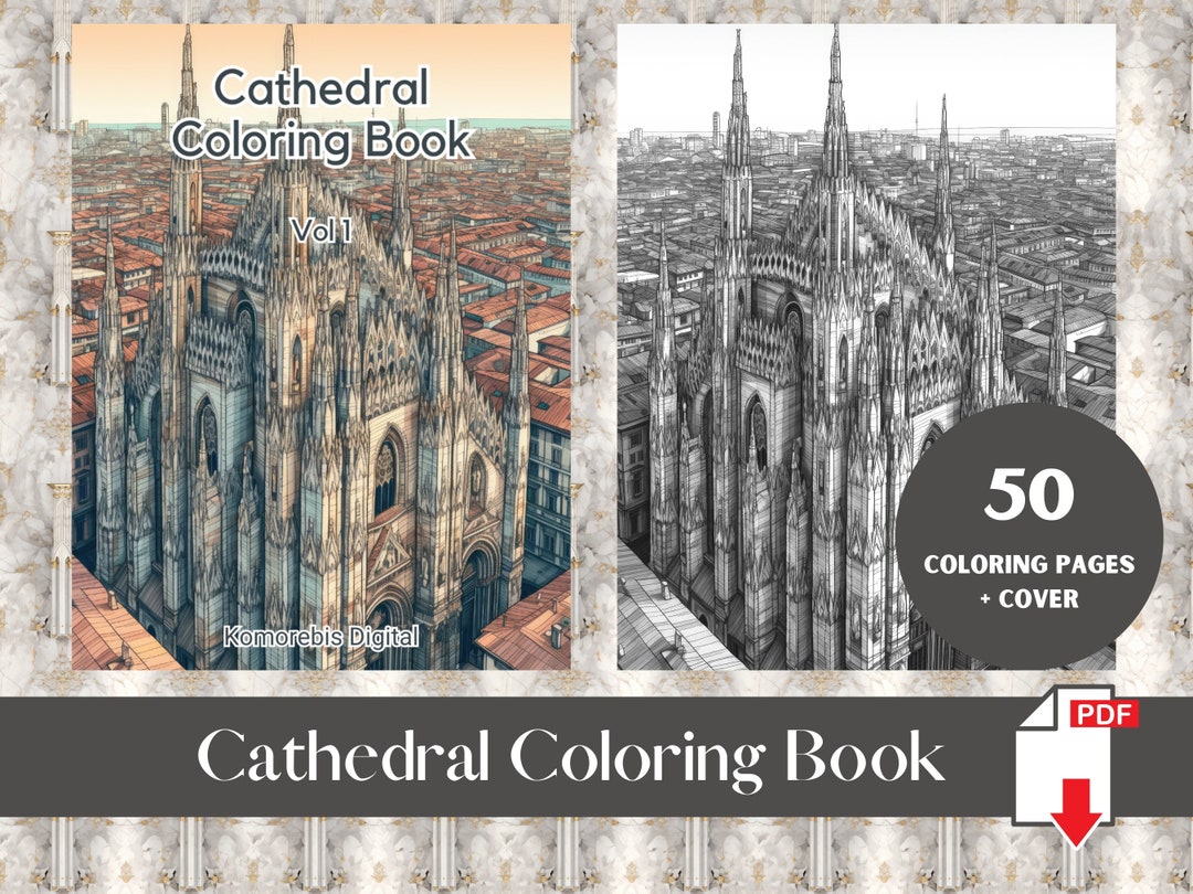50 Page Bundle Cathedral Adult Coloring Book Church Building Coloring ...