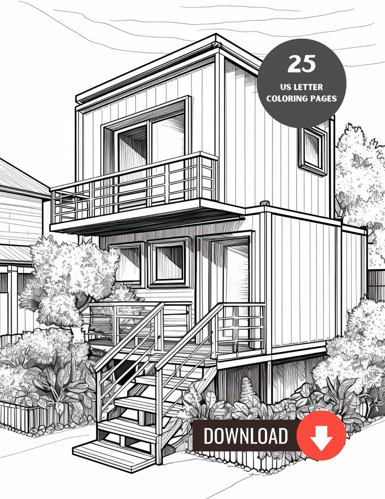 25 Page Bundle Tiny House Adult Coloring Book Cozy Home Ideas Coloring ...