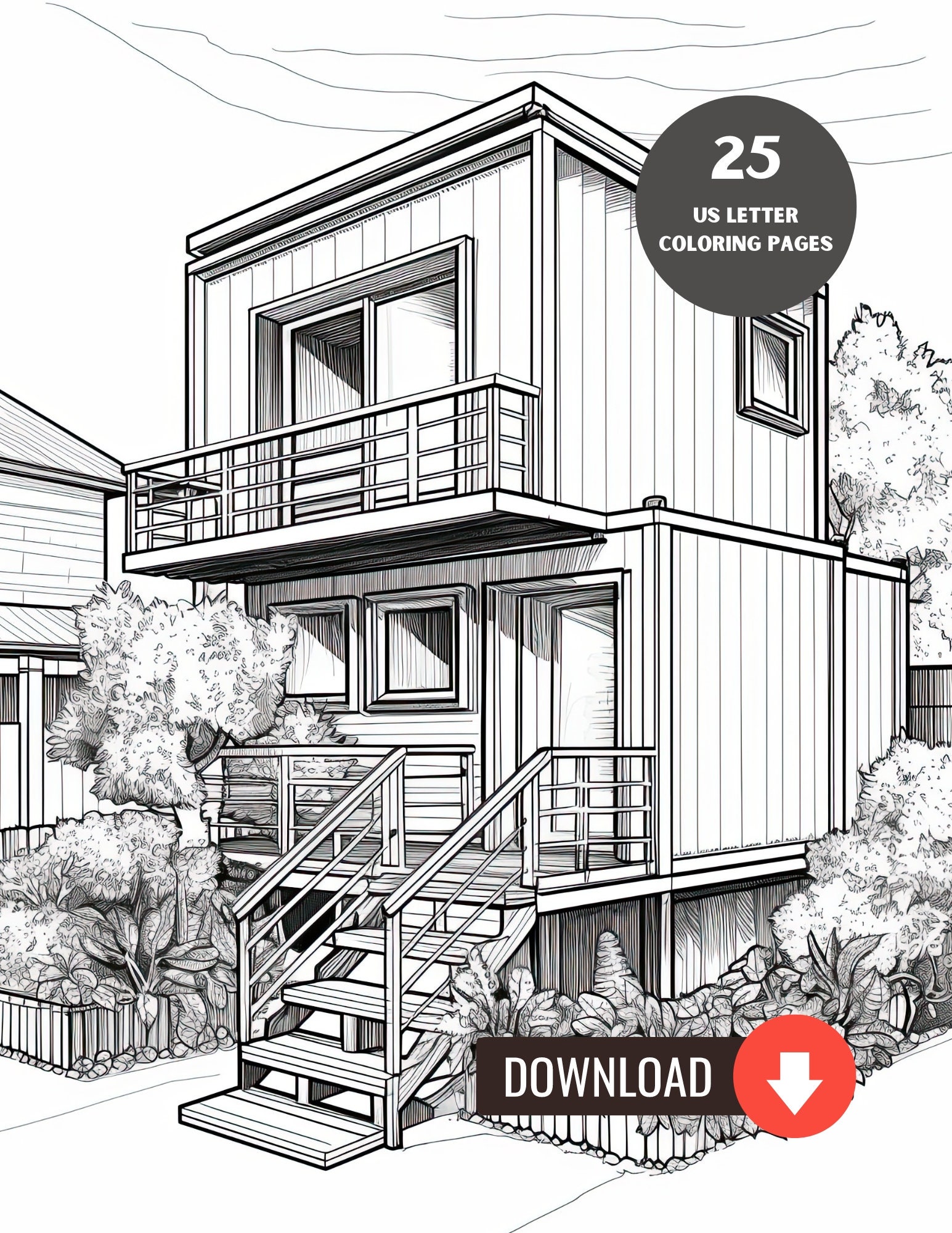 25 Page Bundle Tiny House Adult Coloring Book Cozy Home Ideas Coloring ...