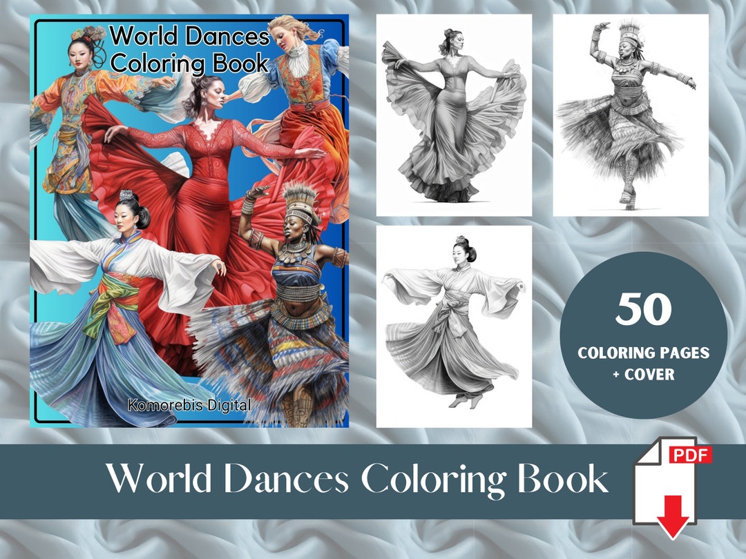 50 Page Bundle World Dances Adult Coloring Book | Ballerinas Flamenco ...