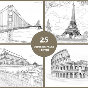 25 Page Bundle World Landmarks Coloring Book | Wonders of the World ...