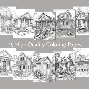 25 Page Bundle Tiny House Adult Coloring Book Cozy Home Ideas Coloring ...