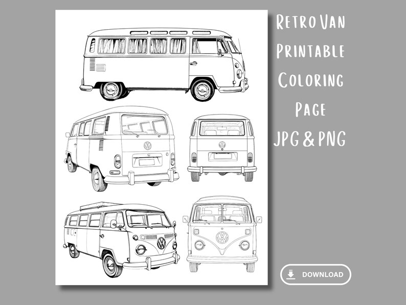 Vw Van Coloring Page Car Coloring For Adult Coloring Page Etsy