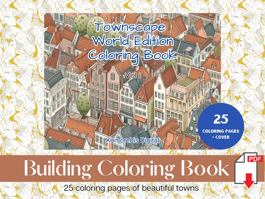 25 Page Bundle Townscape Adult Coloring Book Building Coloring Sheet ...