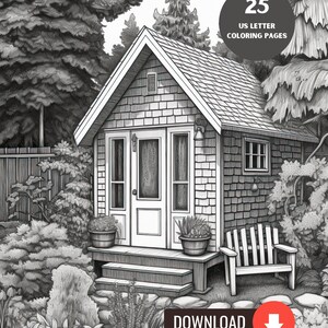 25 Page Bundle Tiny House Adult Coloring Book Cozy Home Ideas Coloring ...