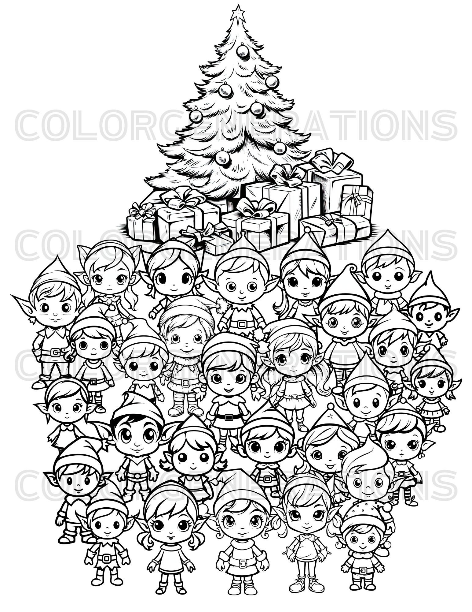 Christmas Elves Coloring Page | Coloring for Kids Children Toddler ...
