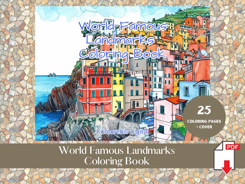 25 Page Bundle World Landmarks Coloring Book | Wonders of the World ...