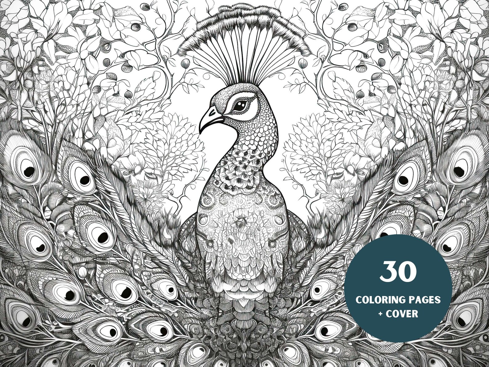 30 Page Printable Peacock Coloring Sheet for Adult and Teen, Relaxing ...