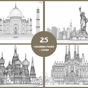 25 Page Bundle World Landmarks Coloring Book | Wonders of the World ...