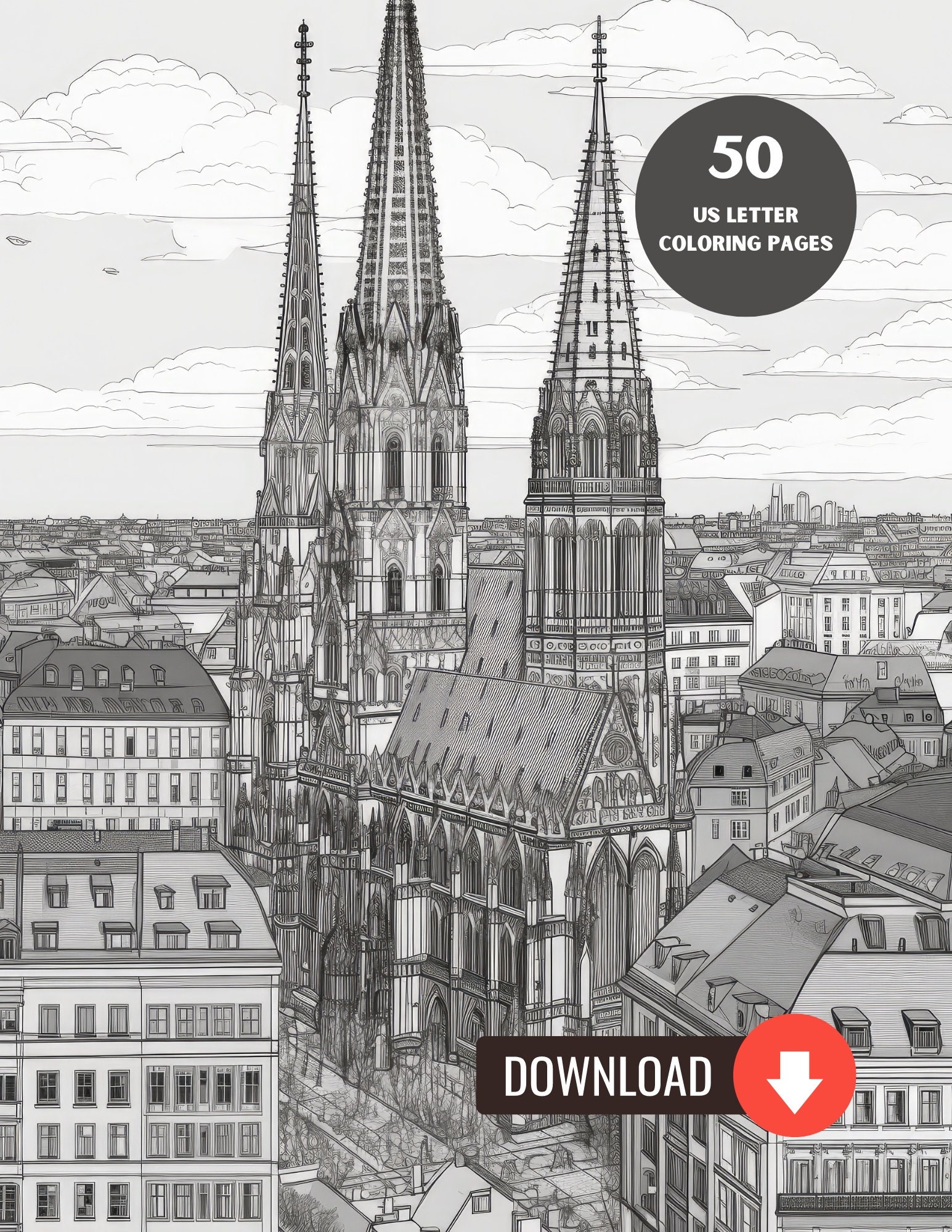 50 Page Bundle Cathedral Adult Coloring Book Church Building Coloring ...