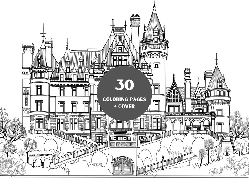 30 Page Bundle Castles and Mansions Coloring Book | Castle Coloring ...