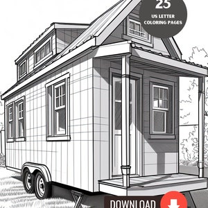 25 Page Bundle Tiny House Adult Coloring Book Cozy Home Ideas Coloring ...