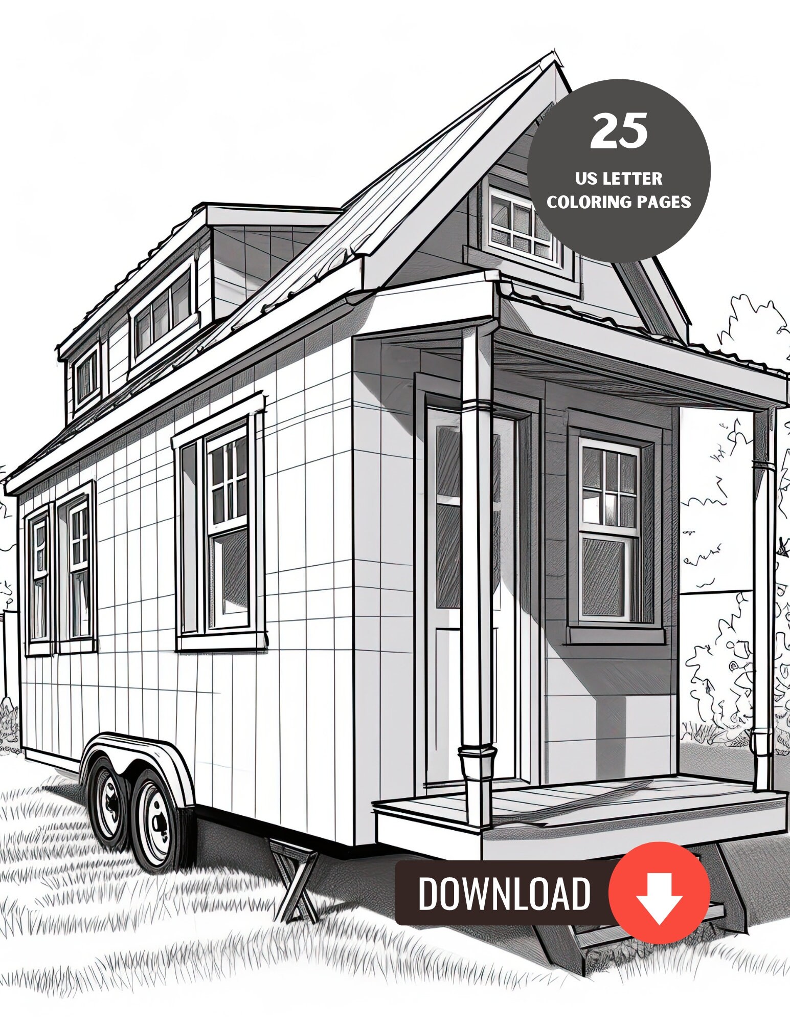 25 Page Bundle Tiny House Adult Coloring Book Cozy Home Ideas Coloring ...