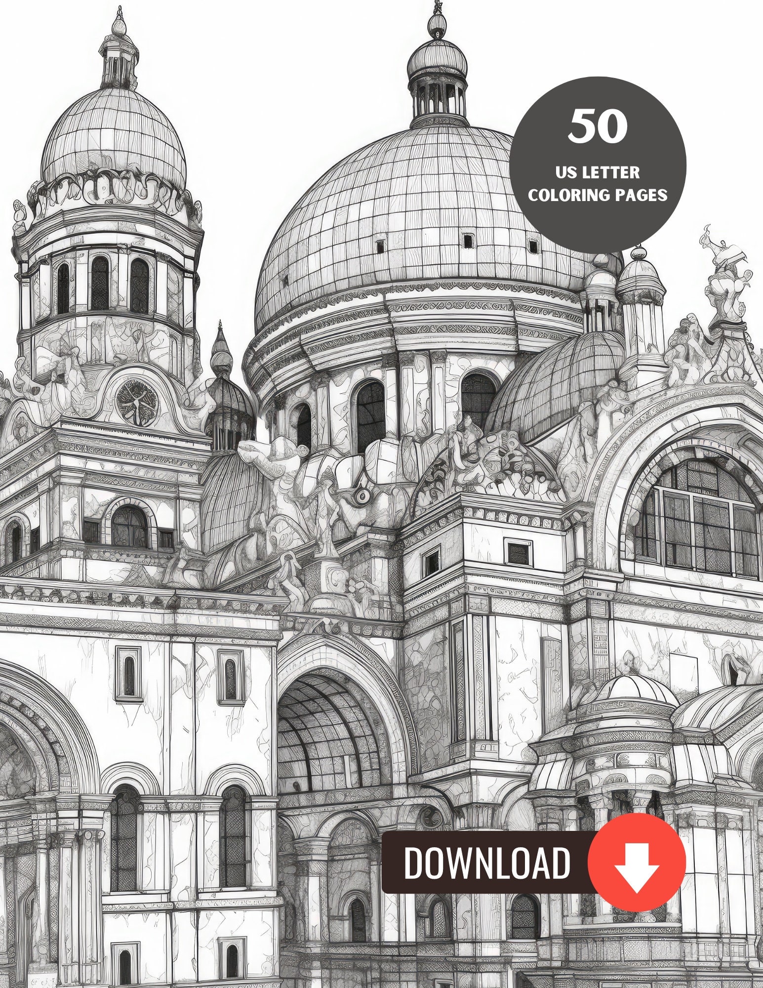 50 Page Bundle Cathedral Adult Coloring Book Church Building Coloring ...