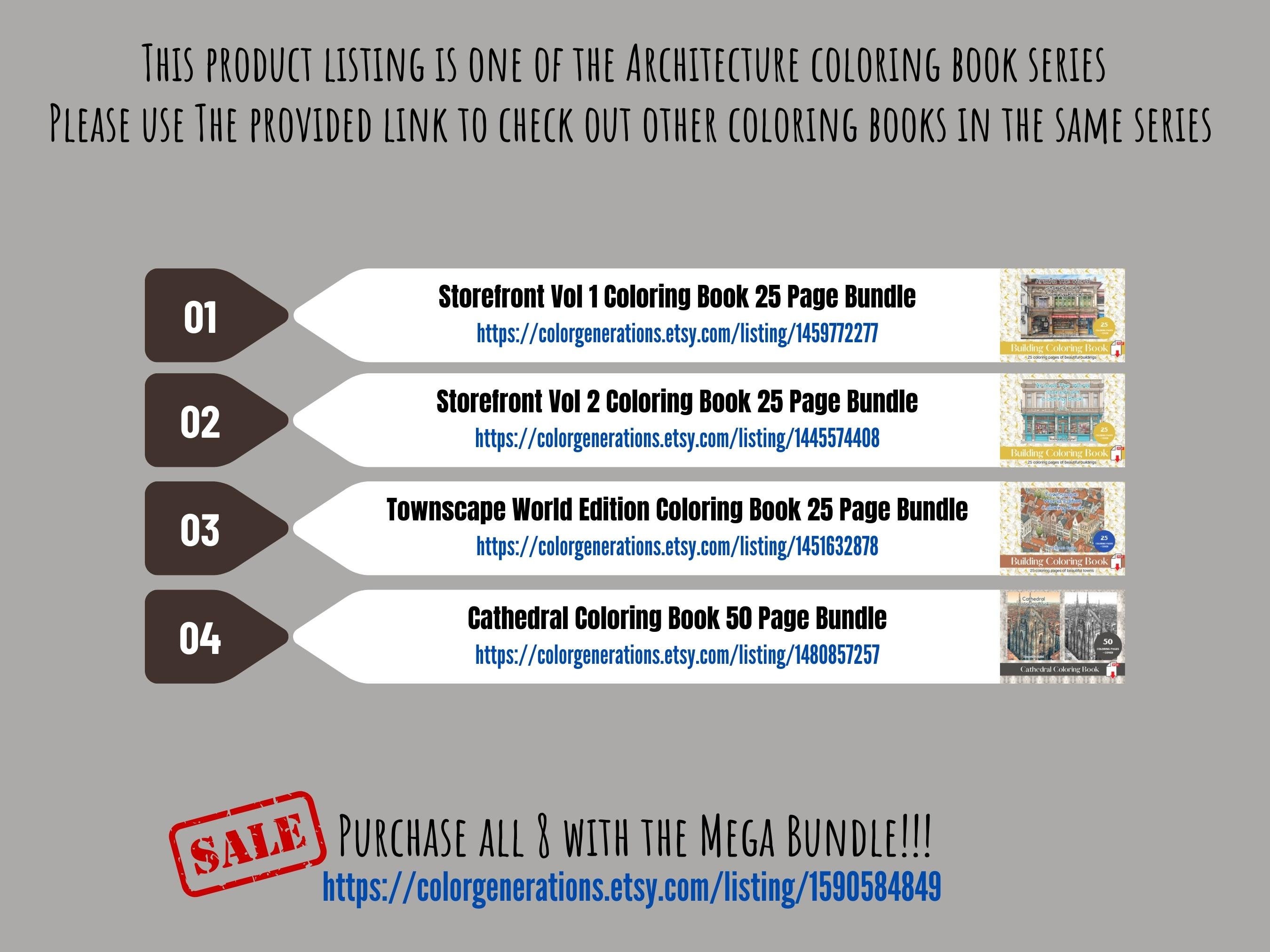 25 Page Bundle of Storefront Adult Coloring Book Building Coloring ...