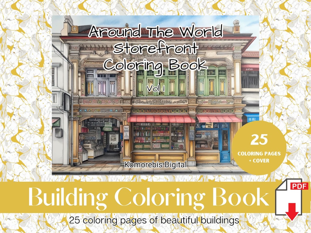 25 Page Bundle of Storefront Adult Coloring Book Building Coloring ...