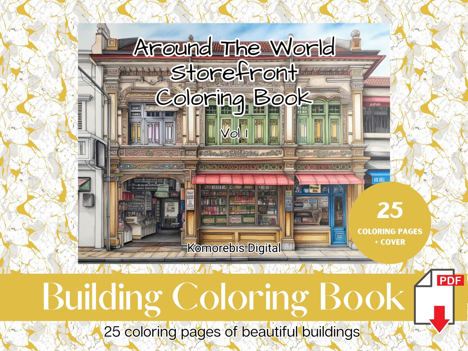 25 Page Bundle of Storefront Adult Coloring Book Building Coloring ...