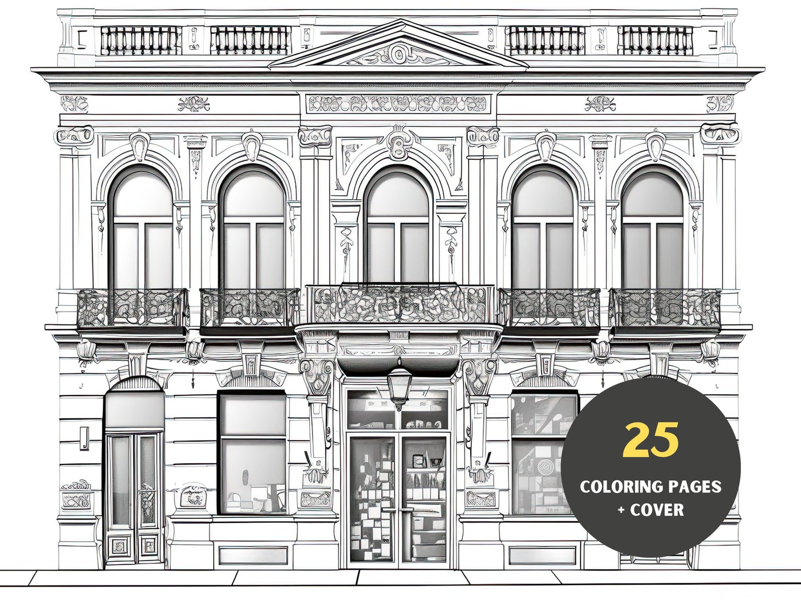 25 Page Bundle of Storefront Adult Coloring Book Building Coloring ...