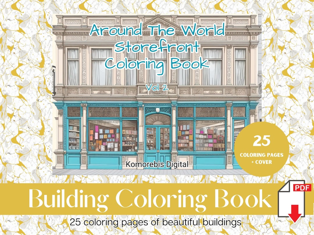 25 Page Bundle of Storefront Adult Coloring Book Building Coloring ...
