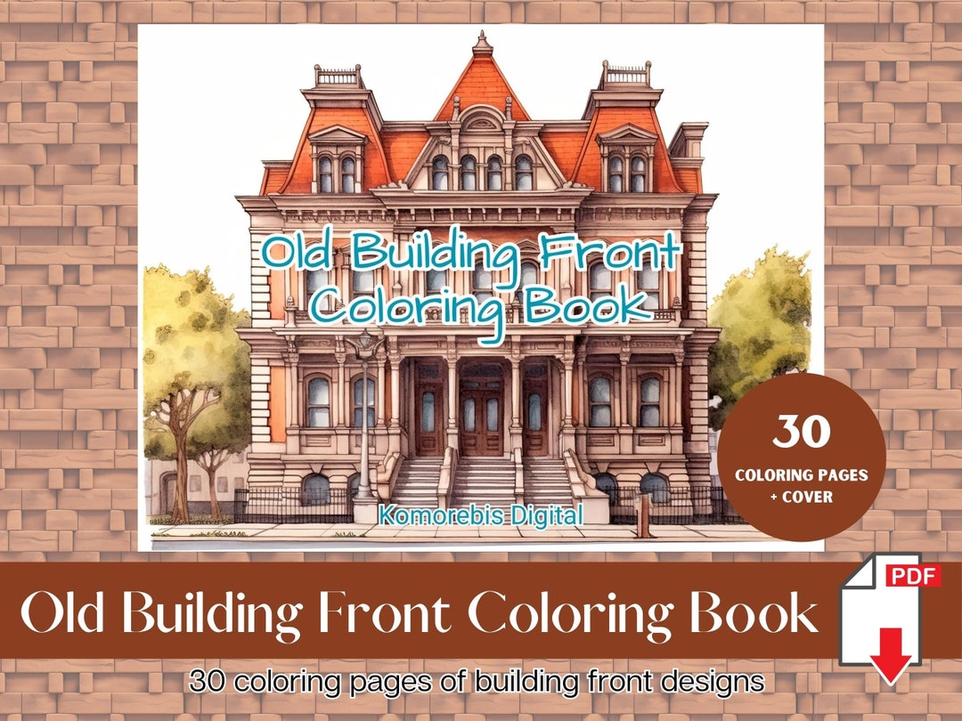 30 Page Bundle Old Building Front Adult Coloring Book Classic Structure ...