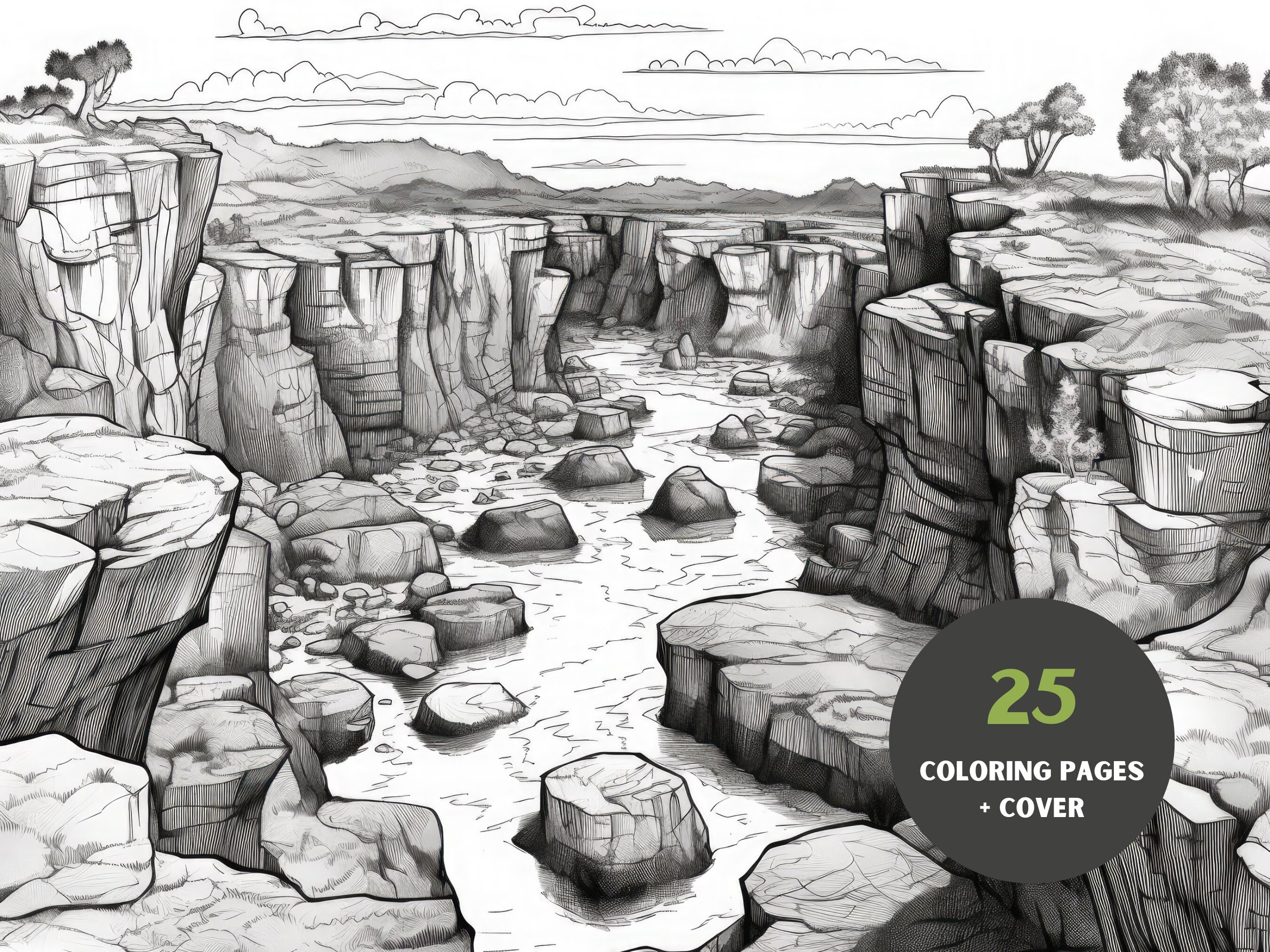 25 Page Bundle Amazing Landscape Adult Coloring Book Nature Coloring ...