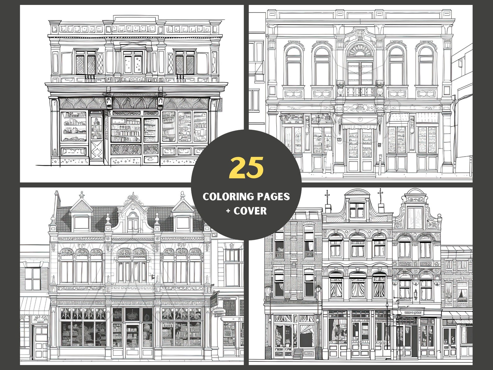 25 Page Bundle of Storefront Adult Coloring Book Building Coloring ...