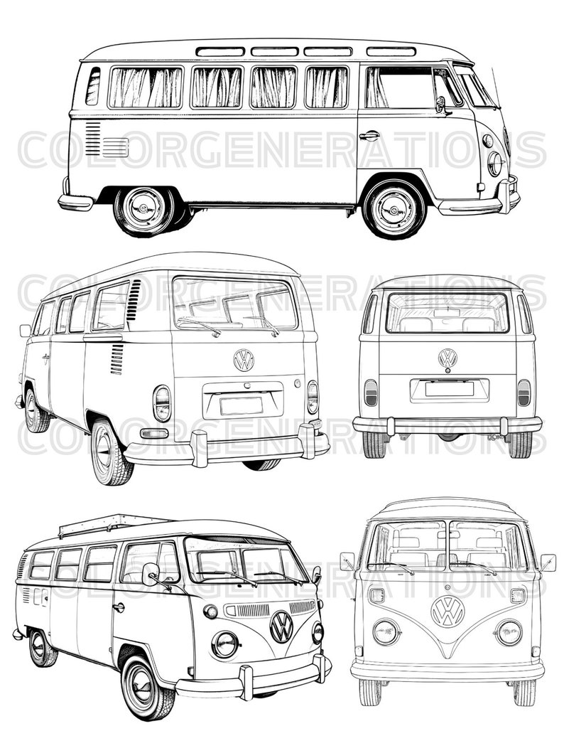 Vw Van Coloring Page Car Coloring For Adult Coloring Page Etsy