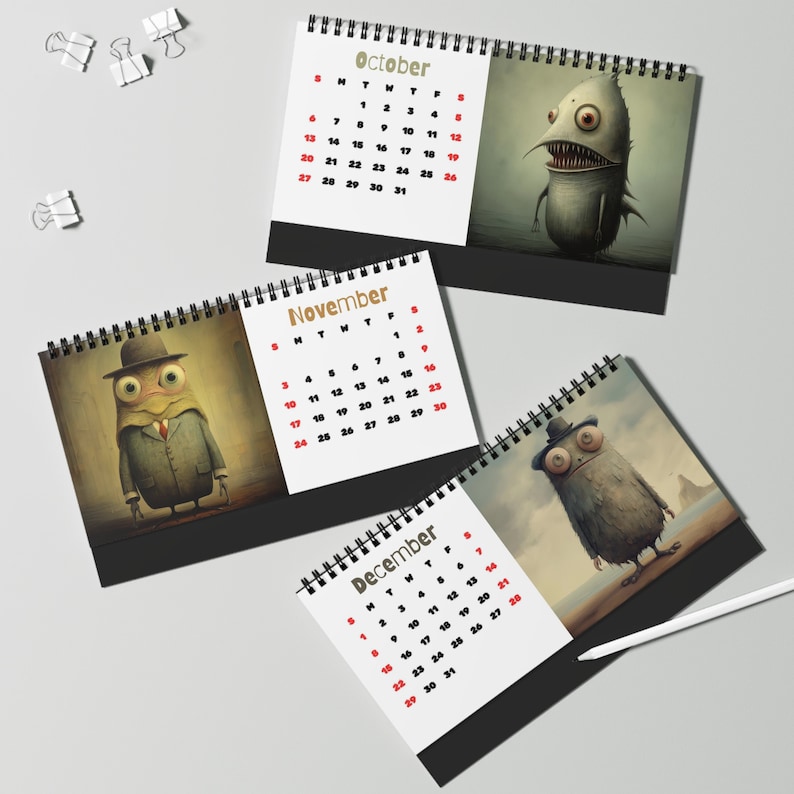 Whimsical Monster Desk Calendar 2024 Ugly Monster Funny - Etsy