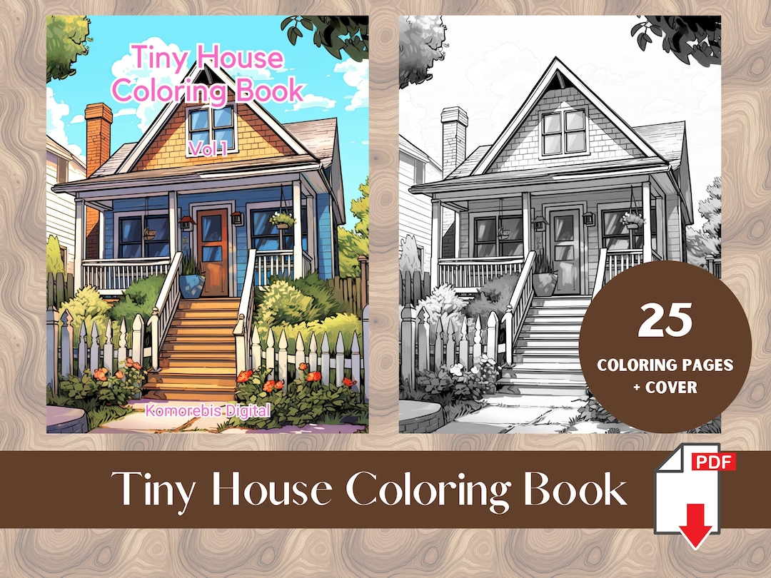 25 Page Bundle Tiny House Adult Coloring Book Cozy Home Ideas Coloring ...