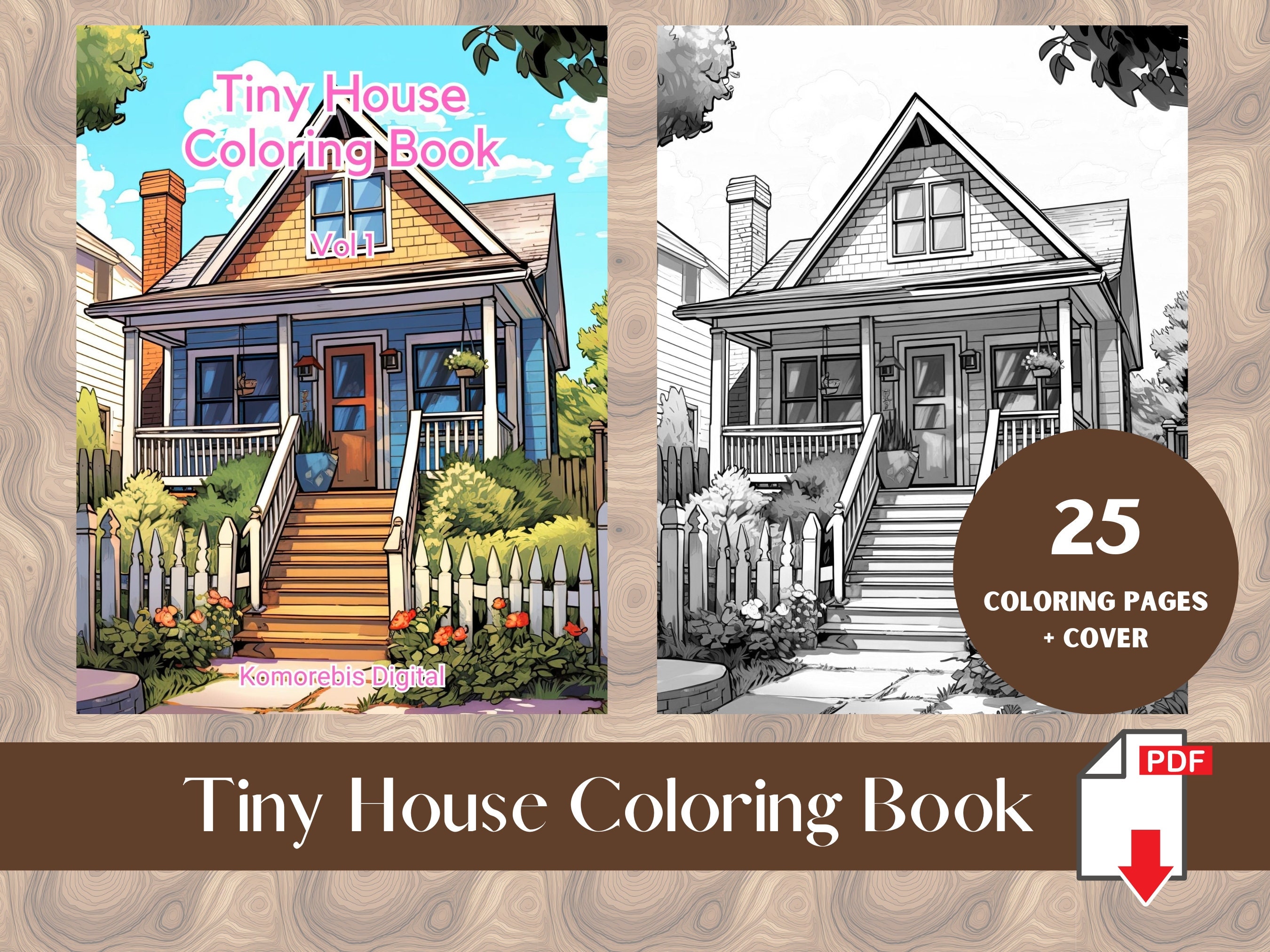 25 Page Bundle Tiny House Adult Coloring Book Cozy Home Ideas Coloring ...