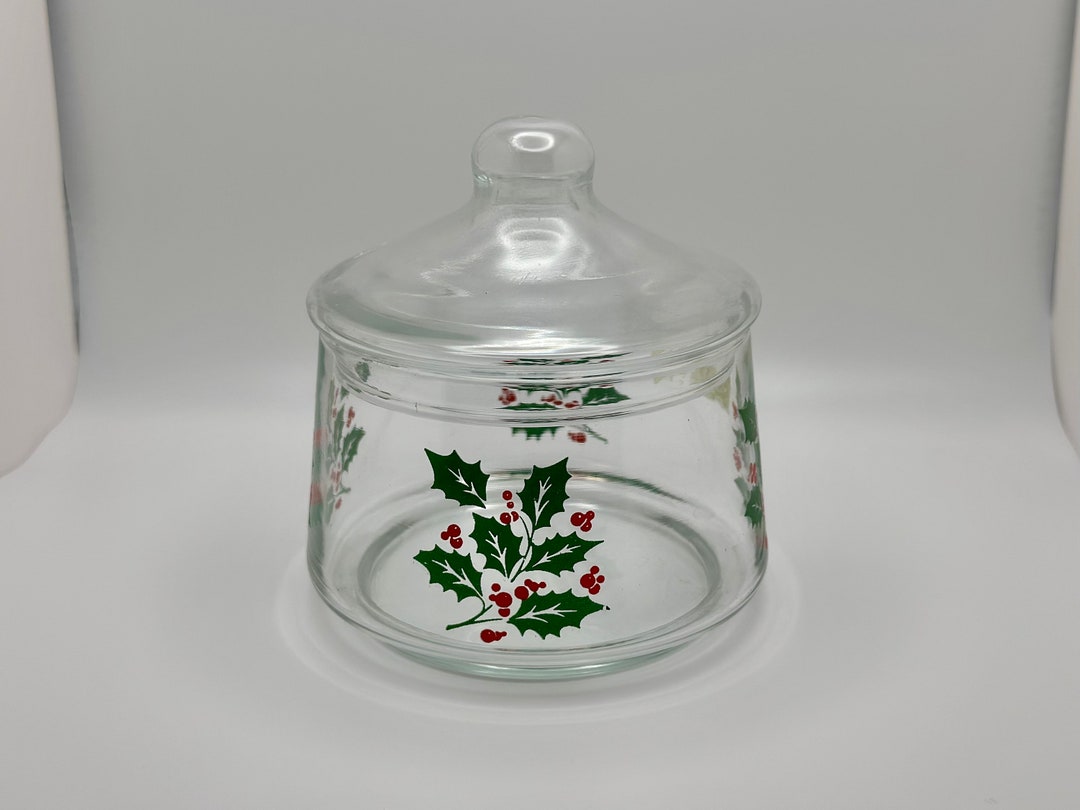 Libbey Glassware Vintage Christmas Holly Berry Lidded Candy Nut Jars ...