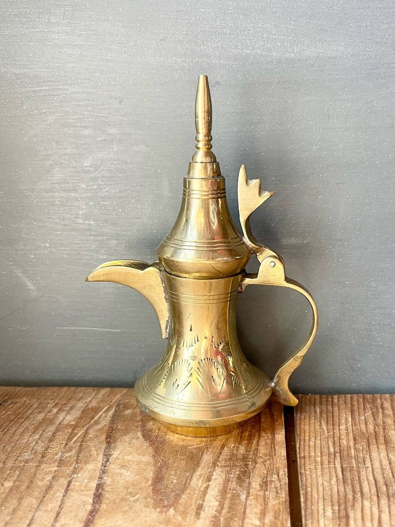 Turkish Dallah Etched Brass Pitcher Arabic Coffee Pot With - Etsy